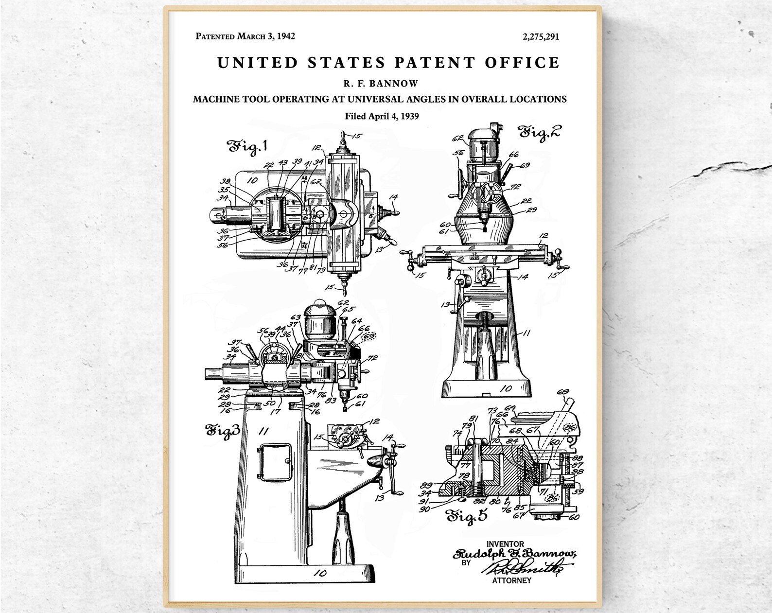 Bridgeport Milling Machine 1942 Patent Print. Vintage Tools Inventions ...