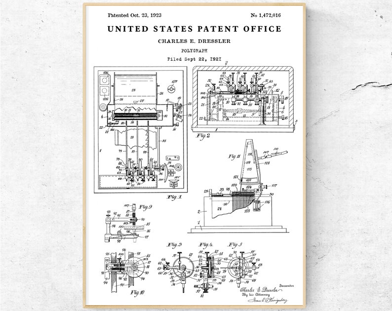 Polygraph 1923 Patent Print. Lie Detector Invention Blueprint Poster ...