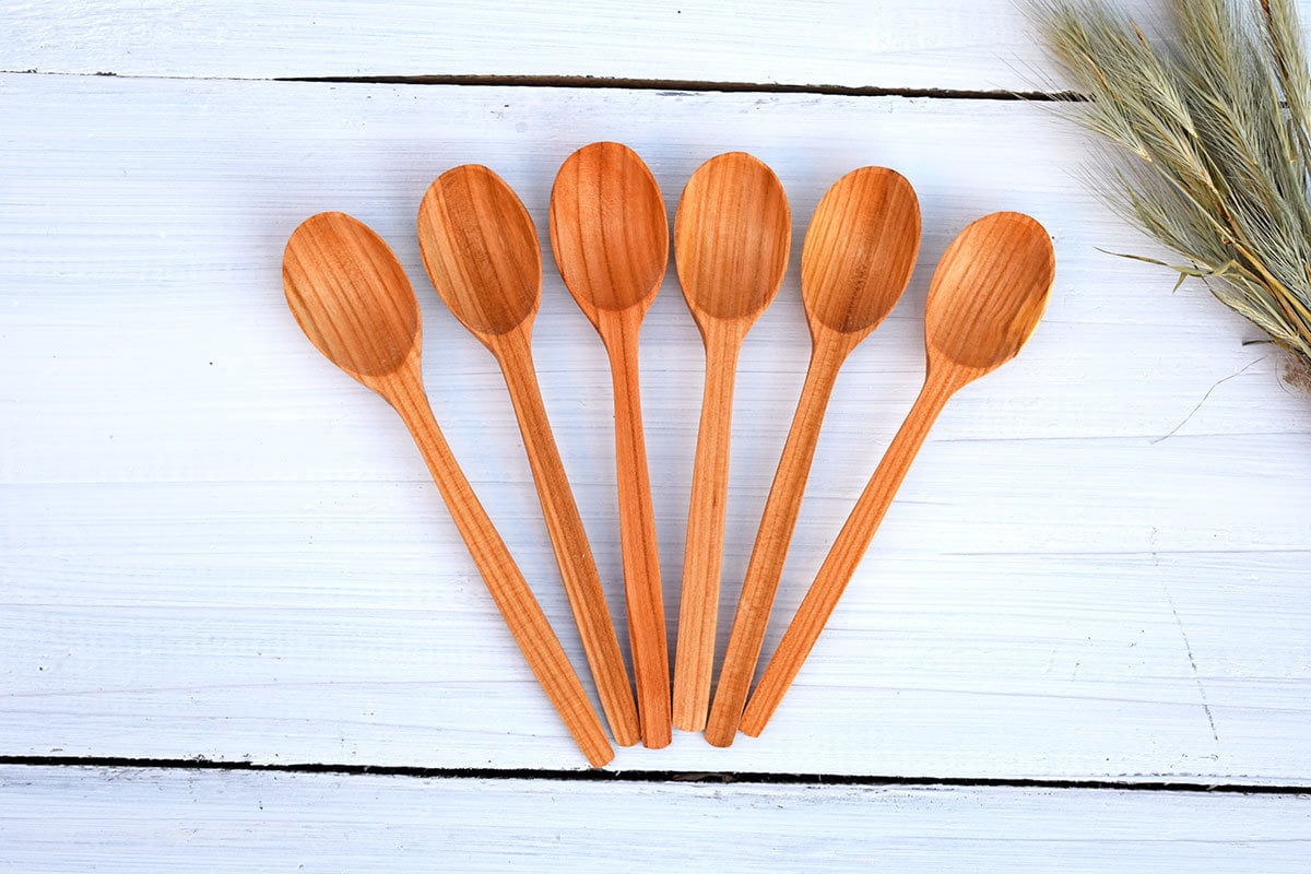 Set of 6 Tea Wood Spoons Small Wooden Spoons Set Oak Spoons - Etsy