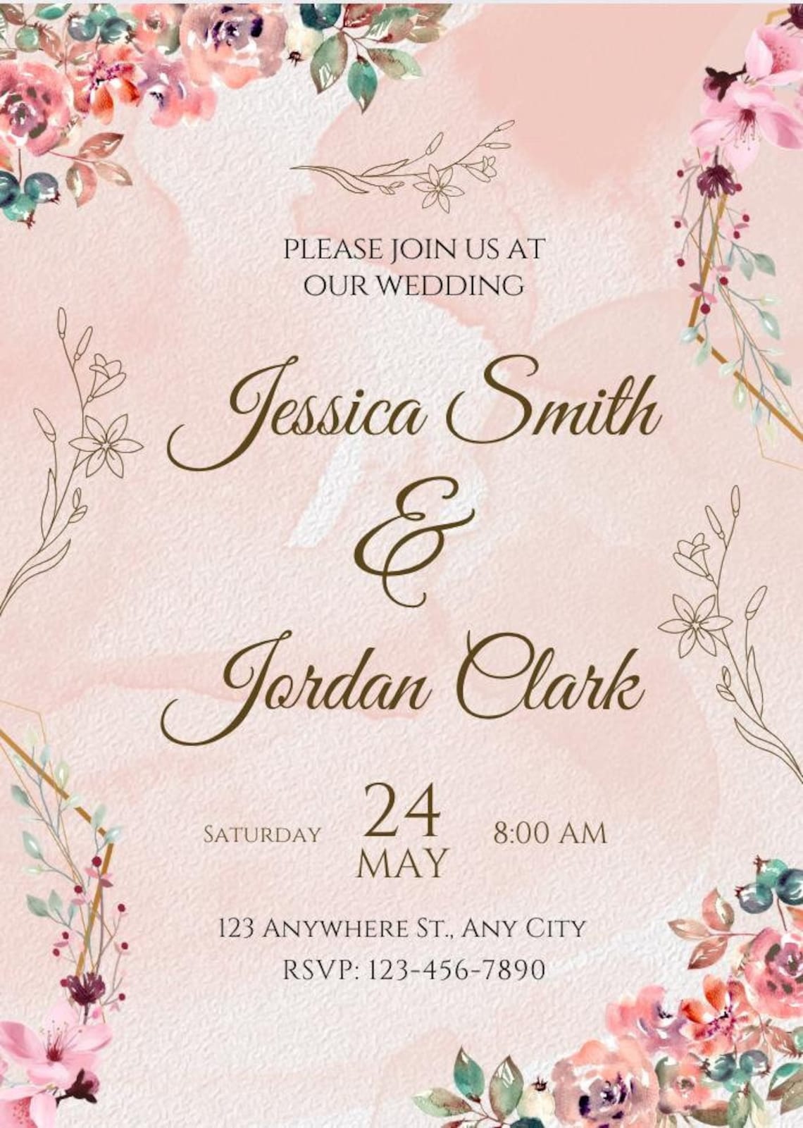 Blush Wedding Invitation Template - Etsy