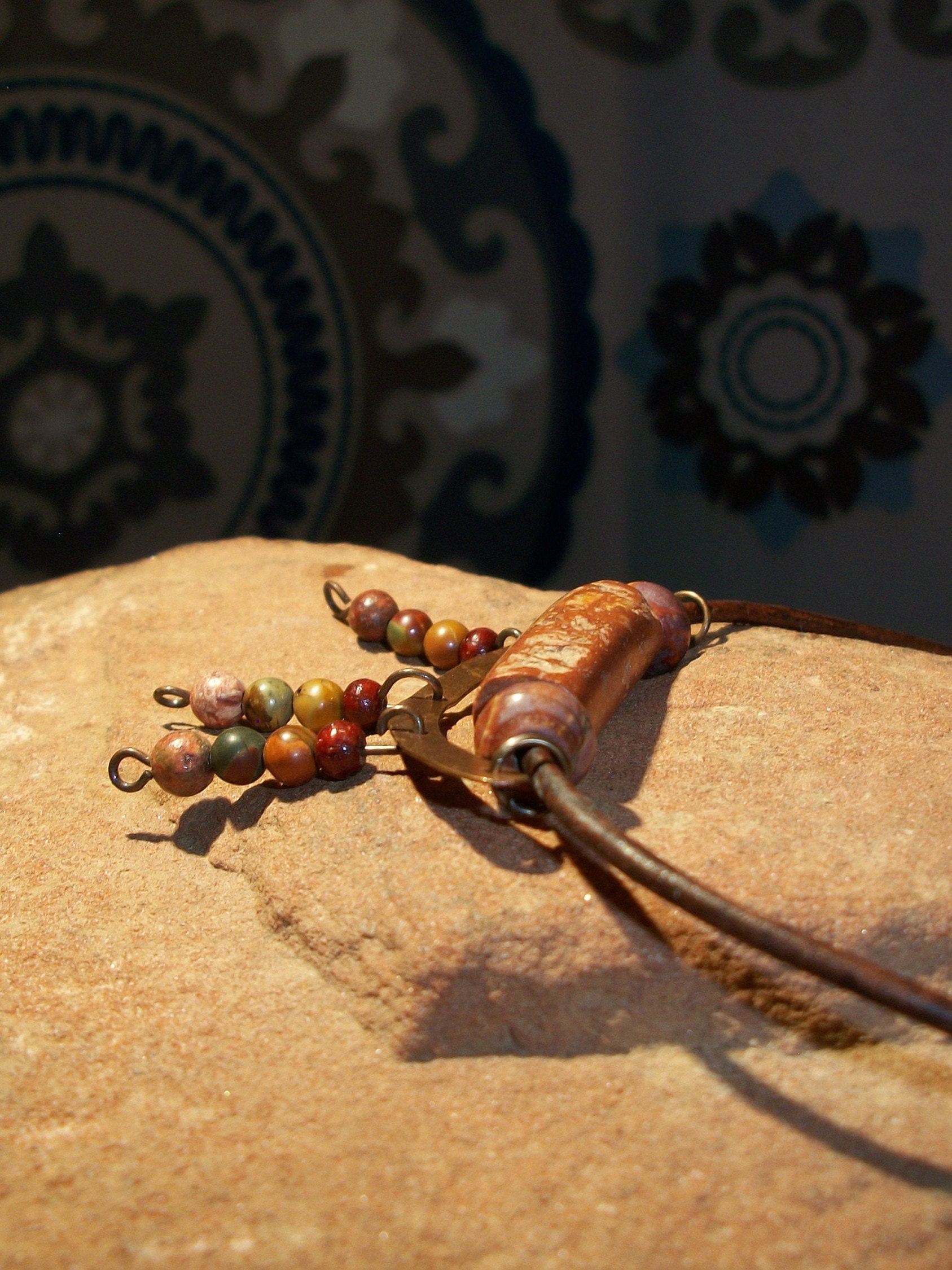 Rustic Jasper Pipestone Copper Leather Necklace - Etsy