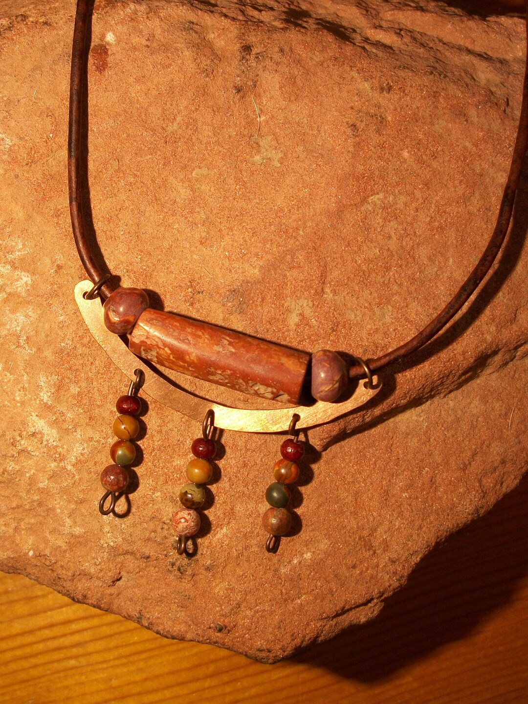 Rustic Jasper Pipestone Copper Leather Necklace - Etsy