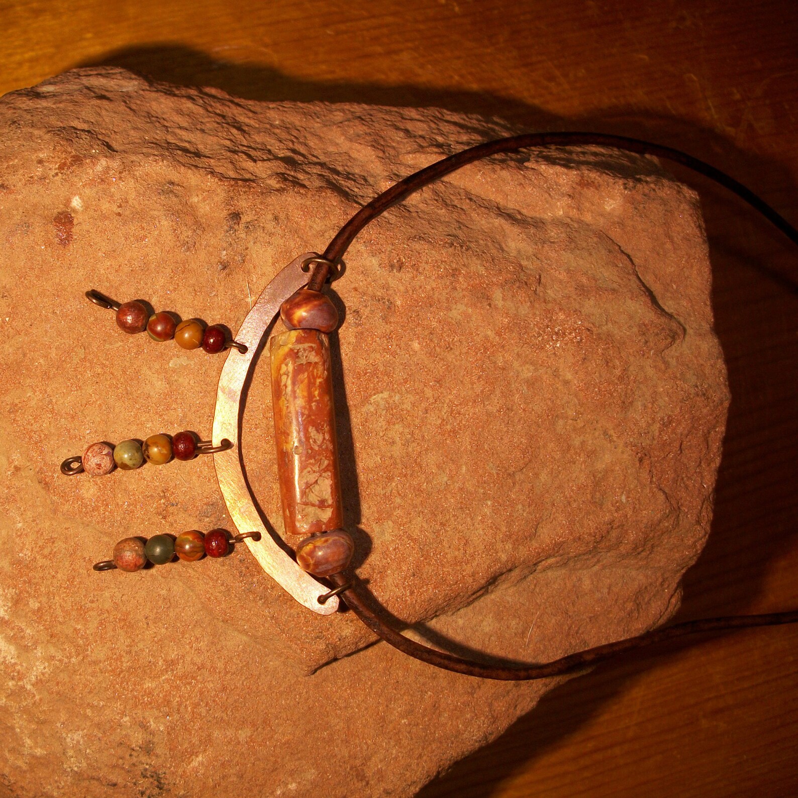 Rustic Jasper Pipestone Copper Leather Necklace - Etsy