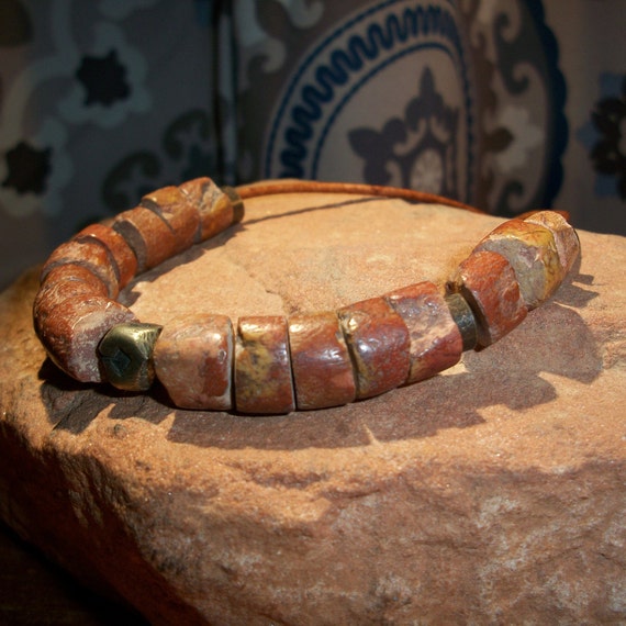 Men's Rustic Pipestone Tuareg Bead Leather Necklace - Etsy