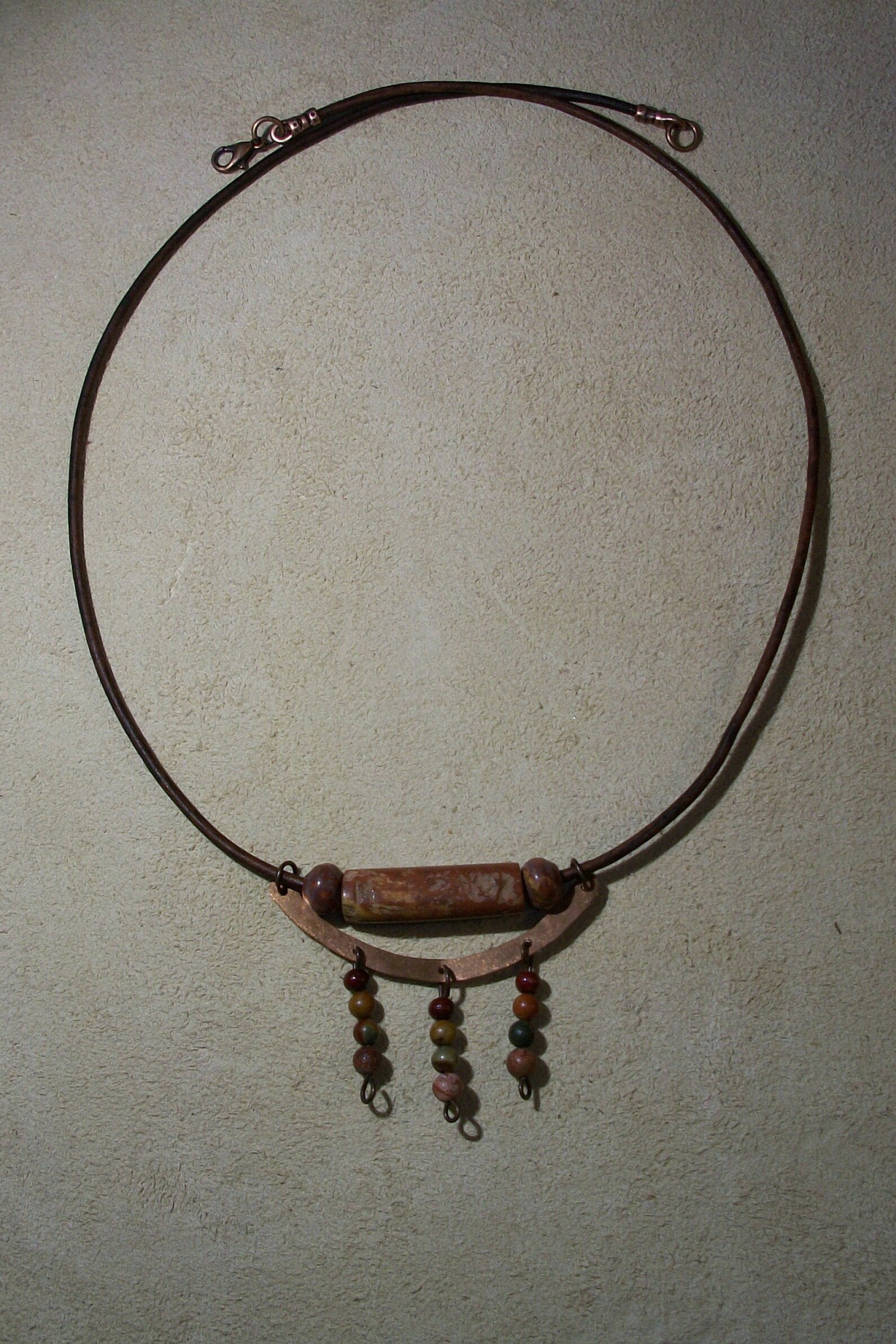 Rustic Jasper Pipestone Copper Leather Necklace - Etsy