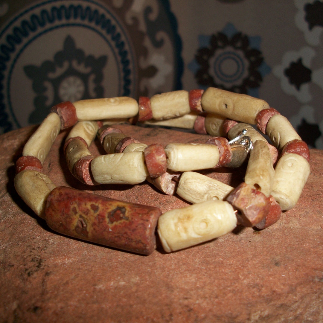 Men's Tribal Bone Pipestone Bead Necklace - Etsy