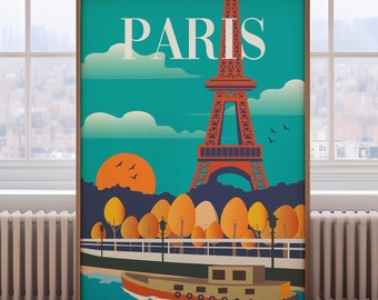 Paris Travel Poster, Retro Paris Print, Trendy Wall Art, Eiffel Tower ...