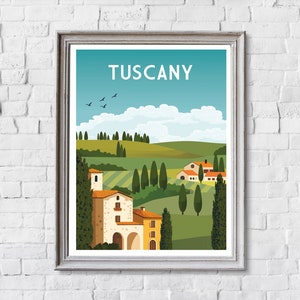 Tuscany Travel Poster, Retro Tuscany Print, Tuscany Travel Wall Art ...