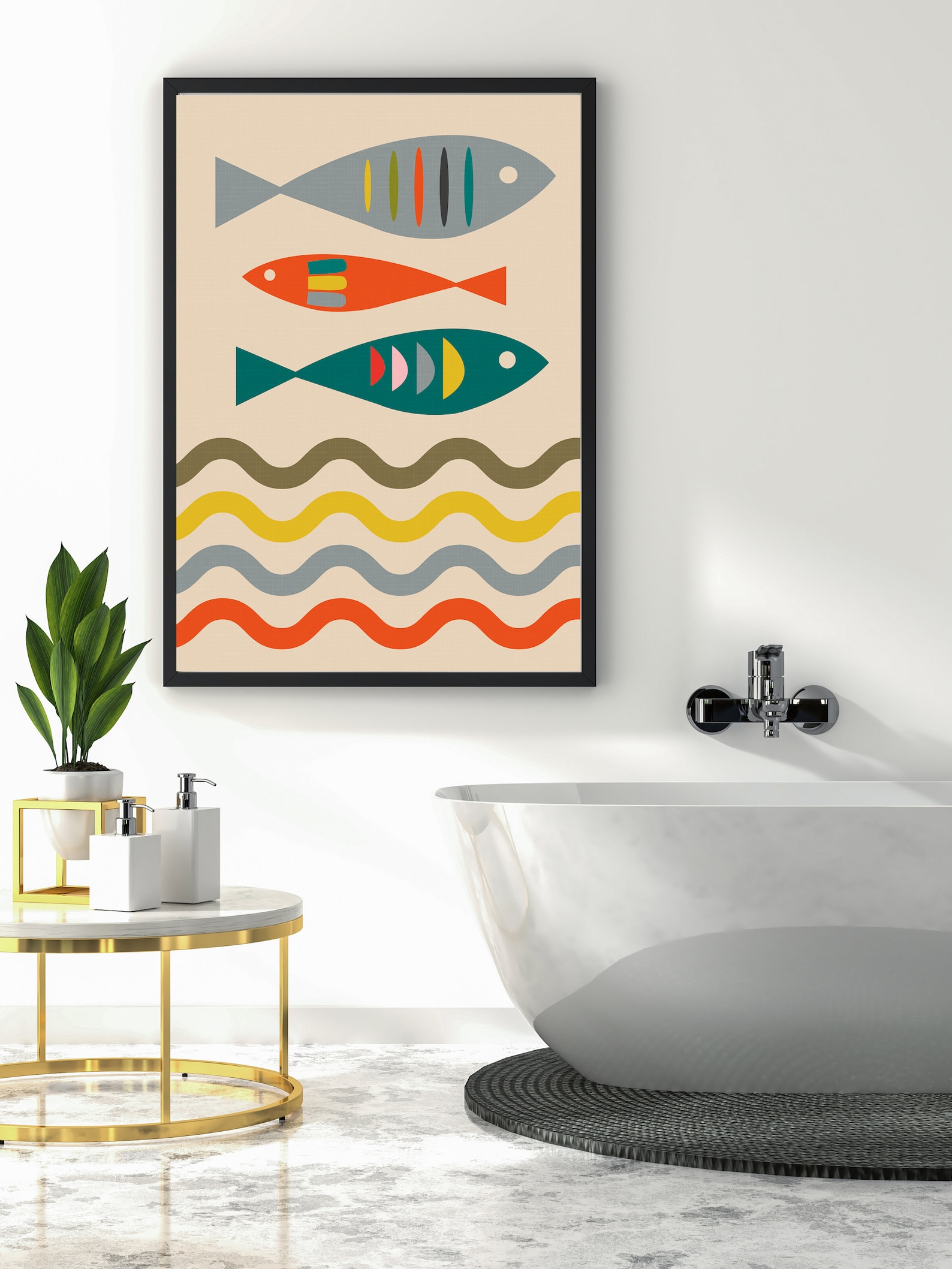 Mid Century Modern Fish Print, Fish Wall Art, Mid Century Bathroom Art ...