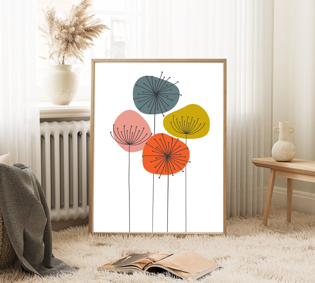 Mid Century Modern Flower Retro Flower Print Mid Century - Etsy UK