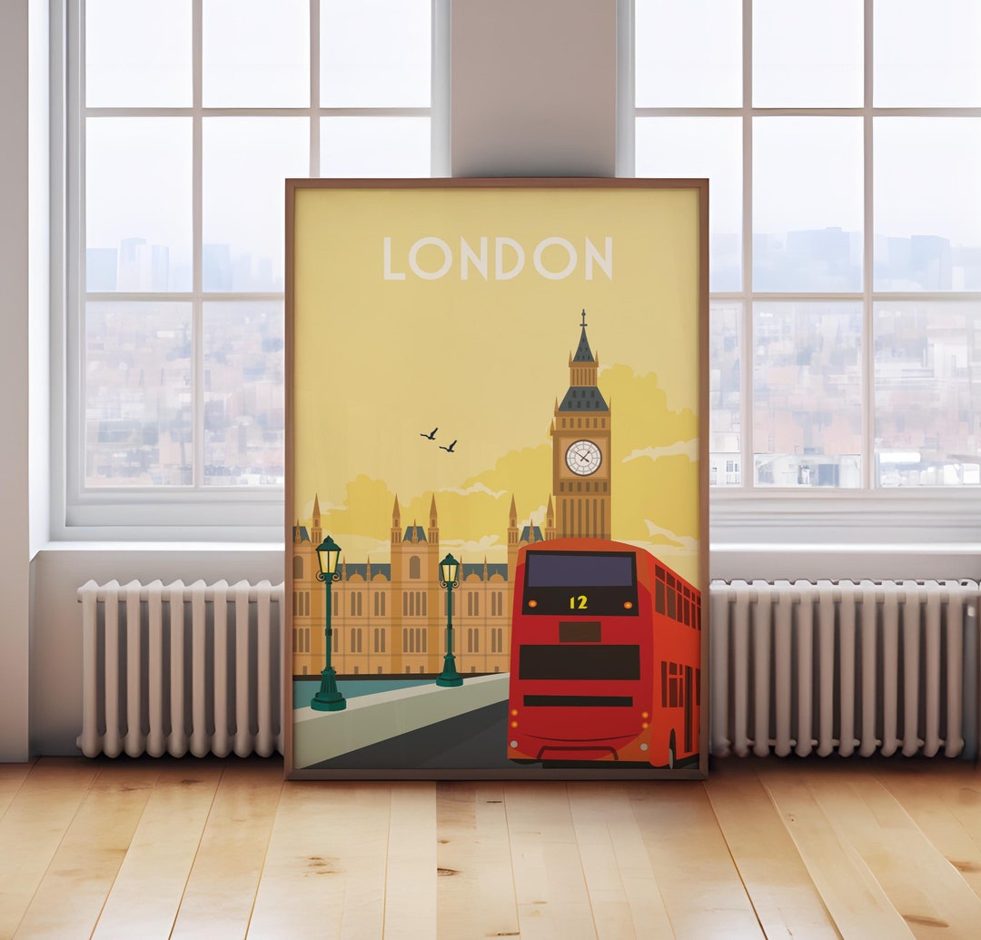 Retro London Travel Poster: Flat Design Wall Art - Etsy