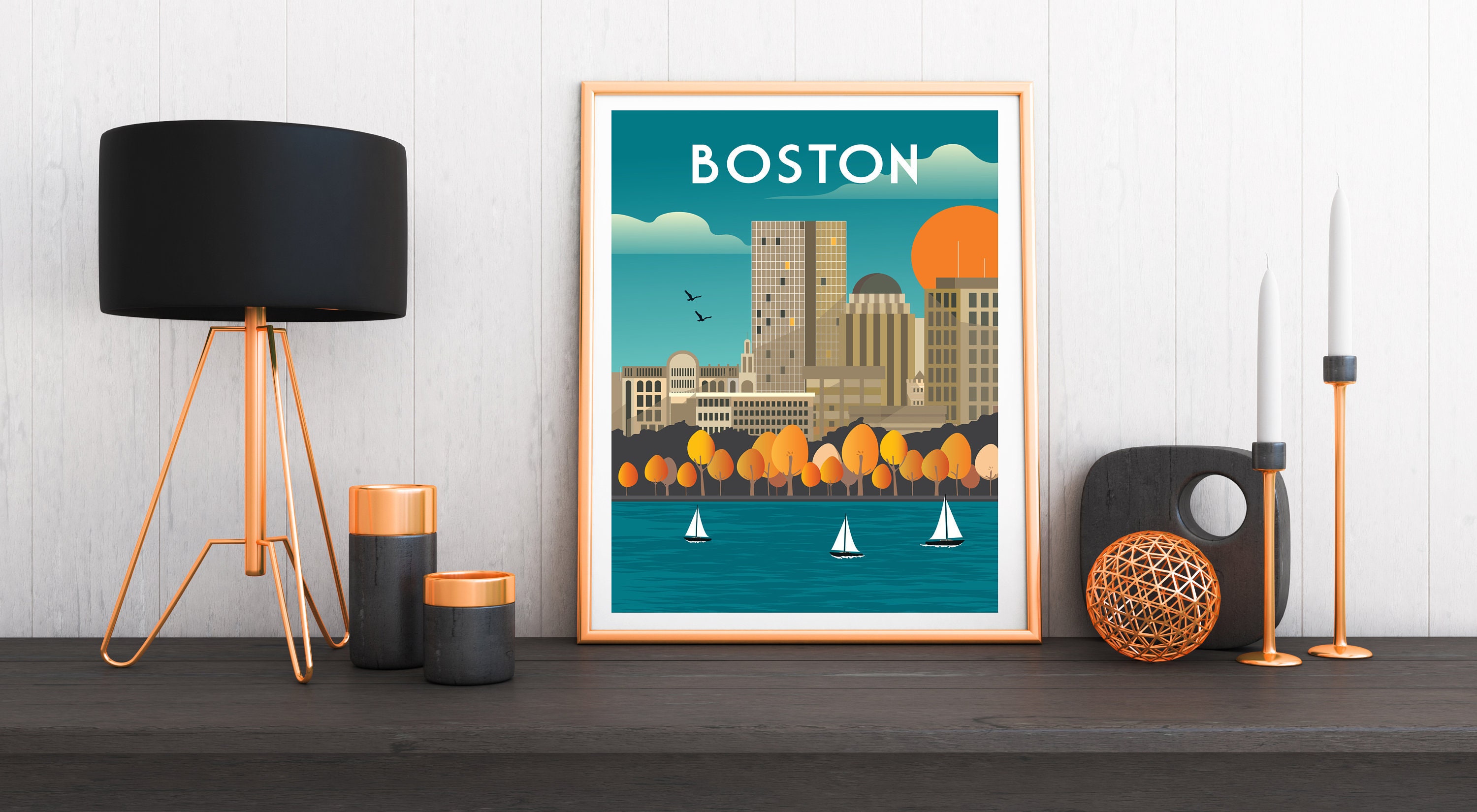 Boston Travel Poster Retro Boston Print Boston Wall Art | Etsy