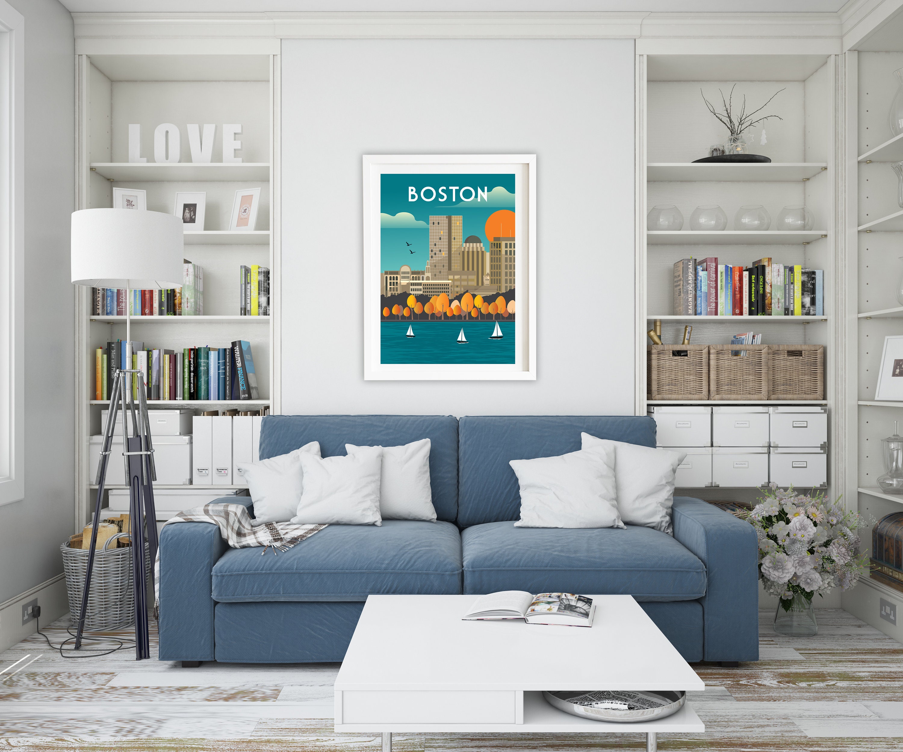 Boston Travel Poster Retro Boston Print Boston Wall Art | Etsy