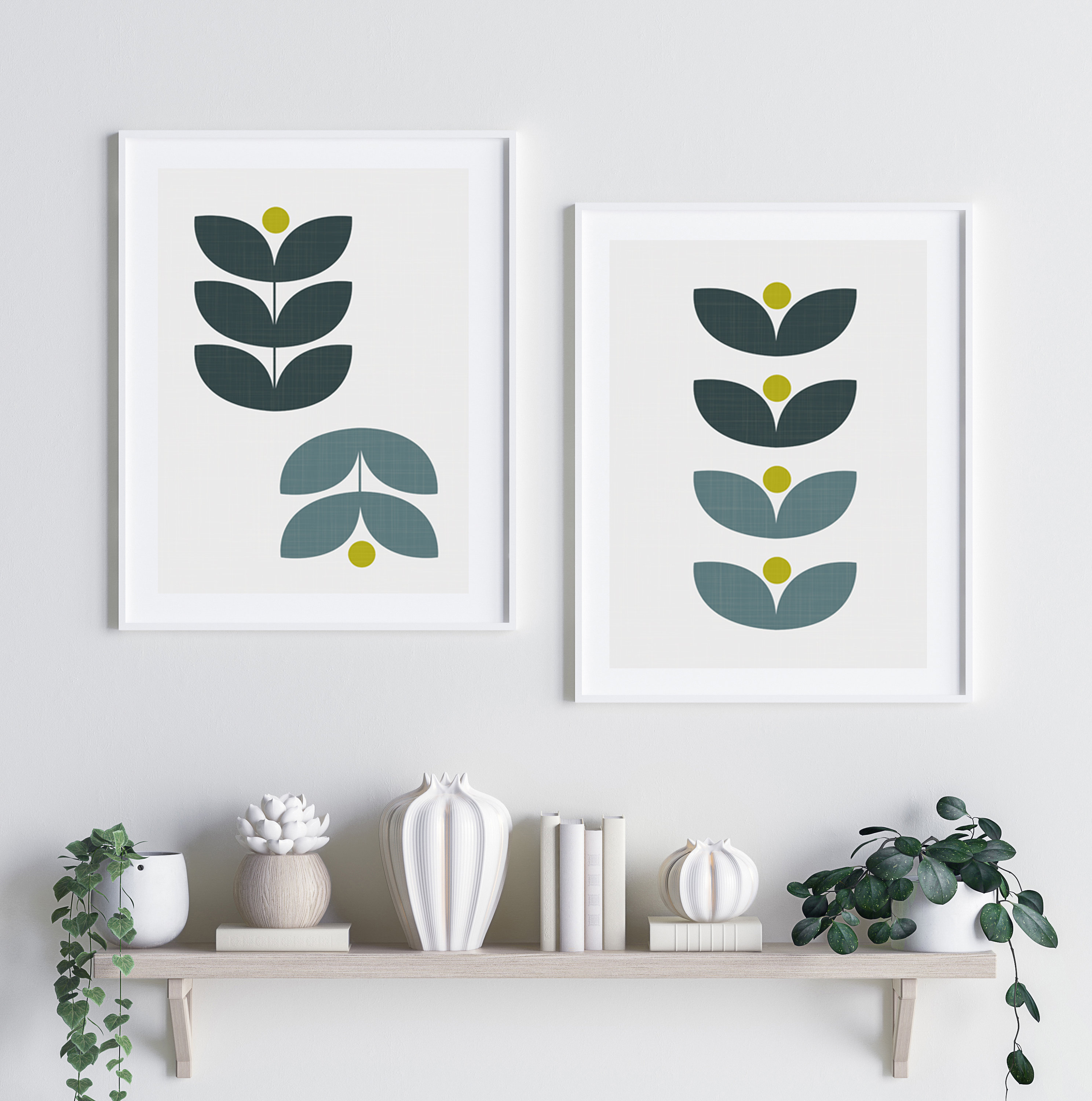 Mid Century Modern Print Leaf Stem Pattern Leaf Stem Print - Etsy UK