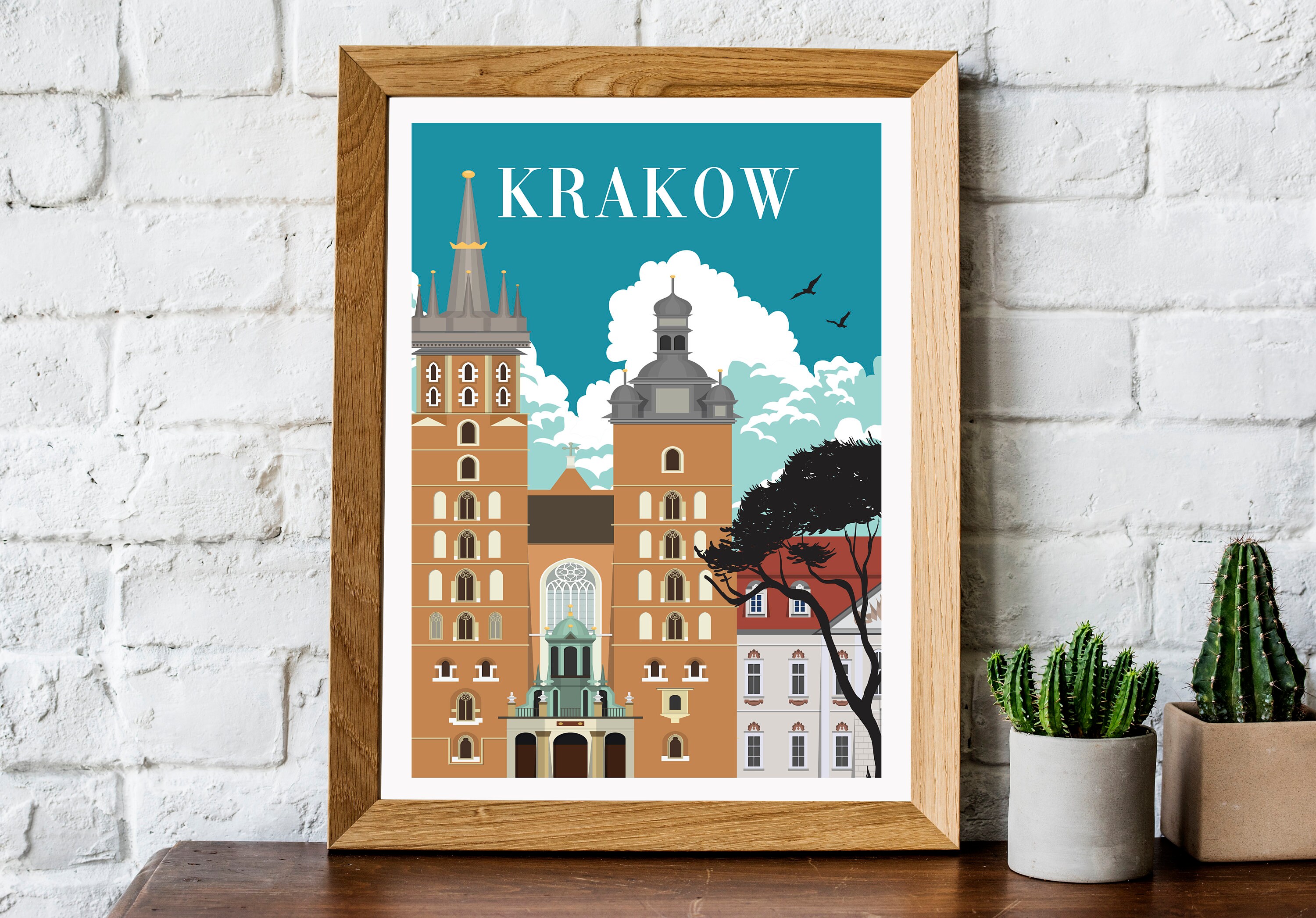 Krakow travel poster retro Krakow print Krakow wall art | Etsy