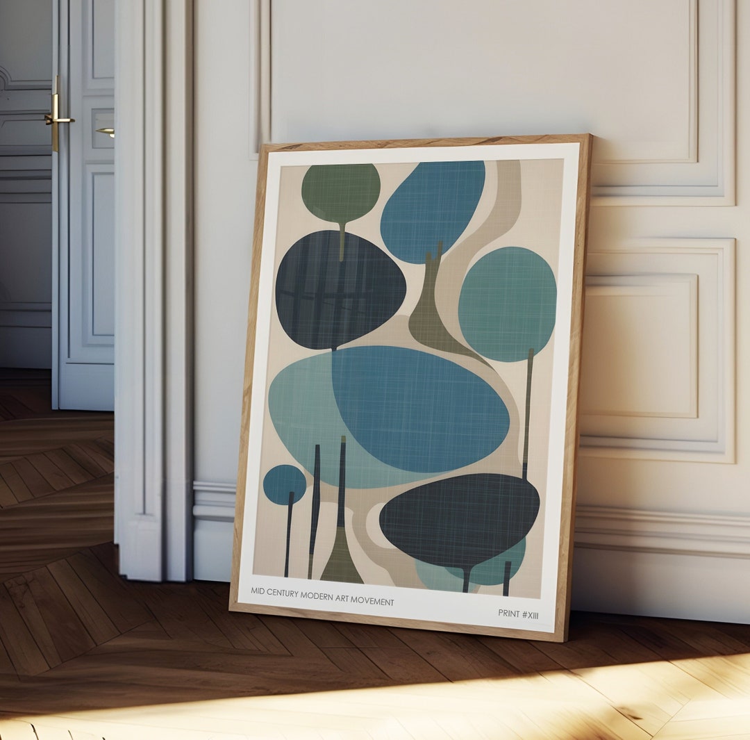 Mid Century Modern Poster, Bauhaus Print, Teal Blue Wall Art, Mid ...