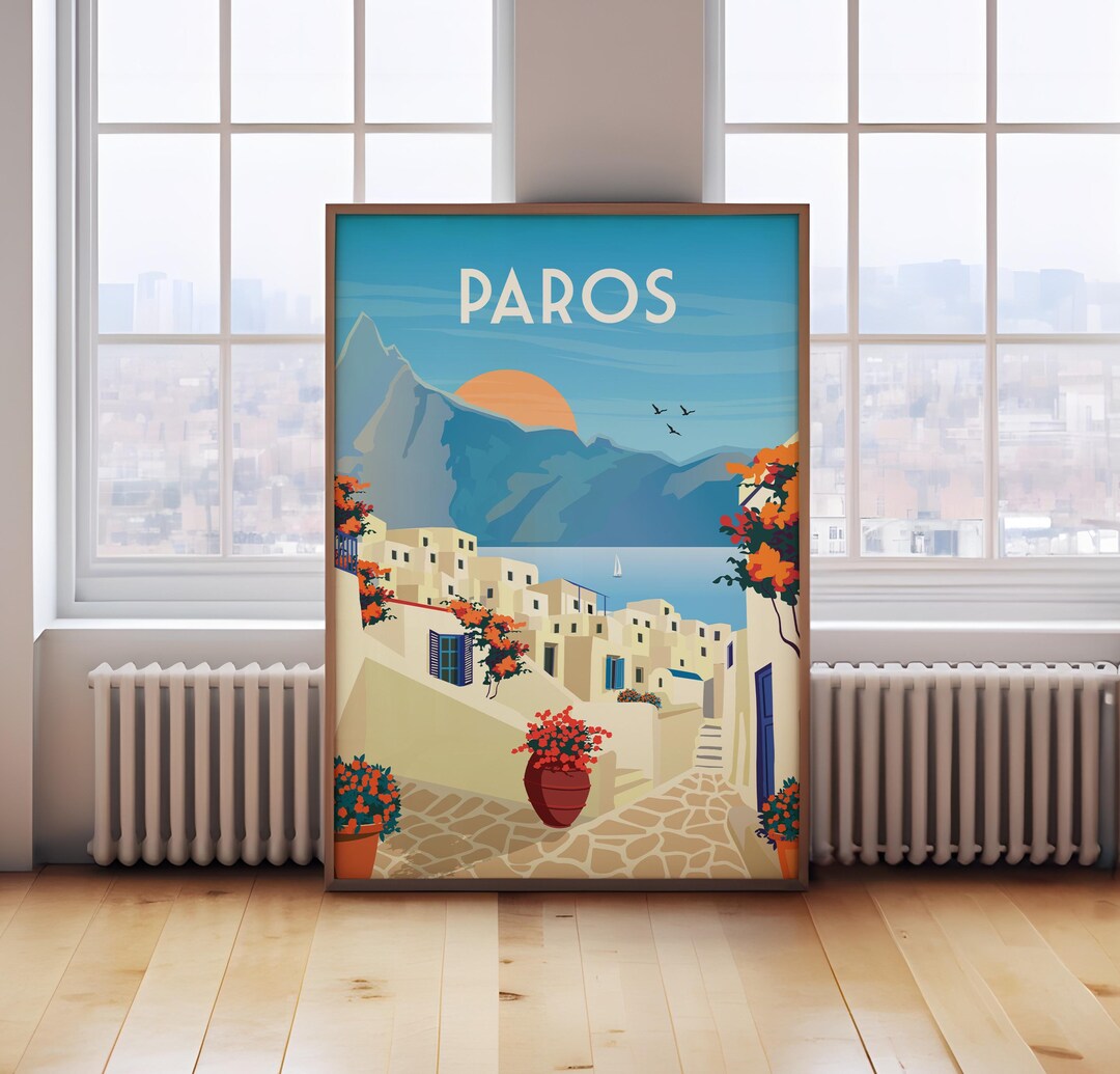 Paros Poster, Retro Greece Travel Print, Paros Travel Poster, Paros ...