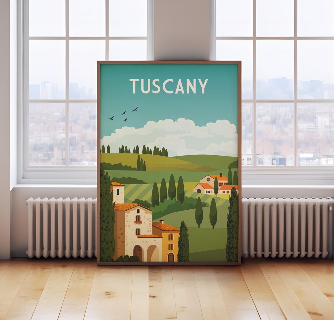 Tuscany Travel Poster, Retro Tuscany Print, Tuscany Travel Wall Art ...
