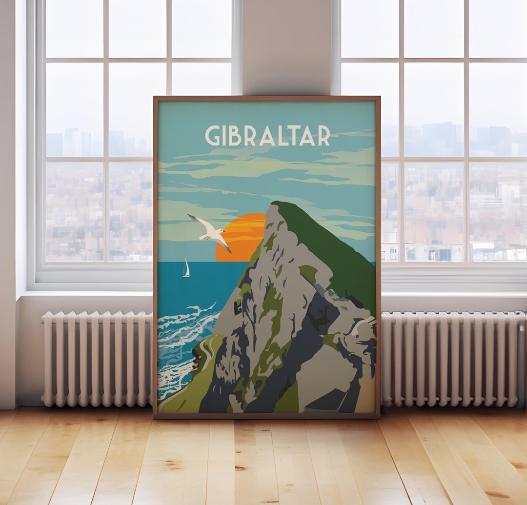 Rock of Gibraltar Print: Retro Travel Poster, Vintage Wall Art - Etsy