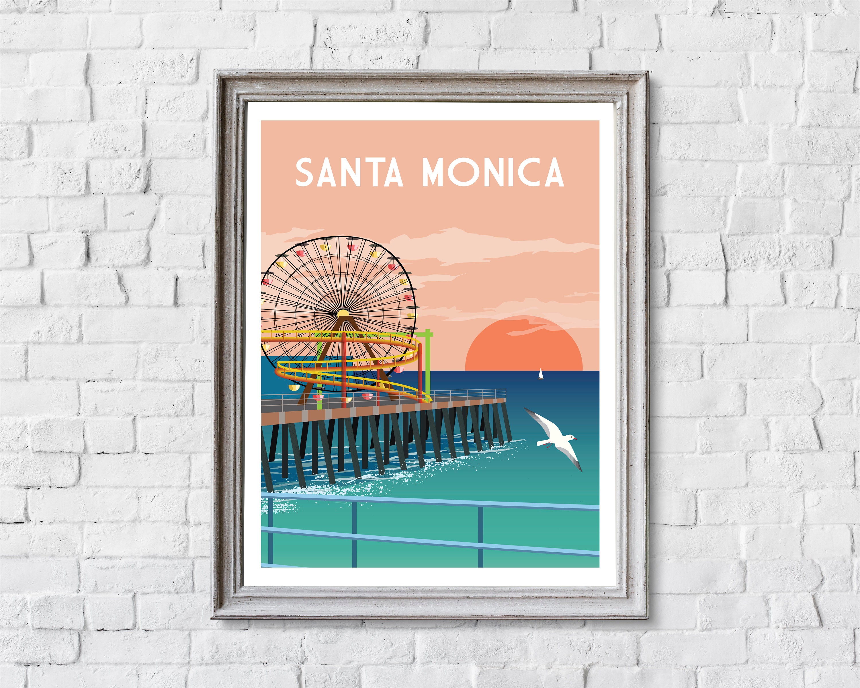 Santa Monica Travel Poster California Poster Santa Monica - Etsy