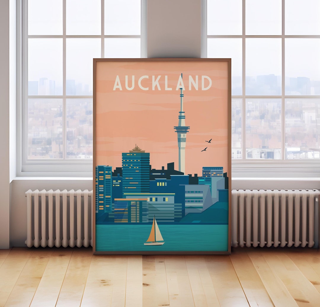 Auckland Travel Poster: Retro New Zealand Print - Etsy