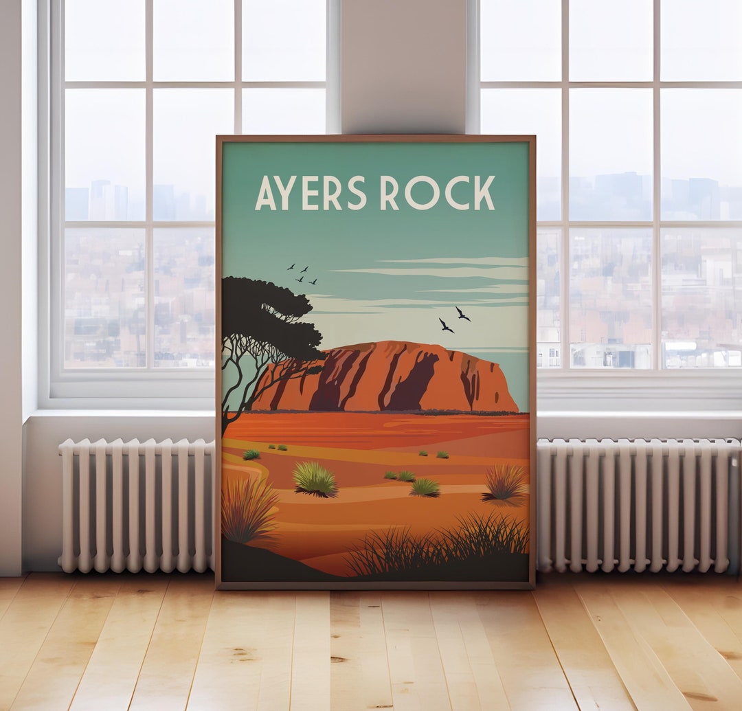 Uluru Travel Print: Retro Australia Poster, Ayers Rock - Etsy