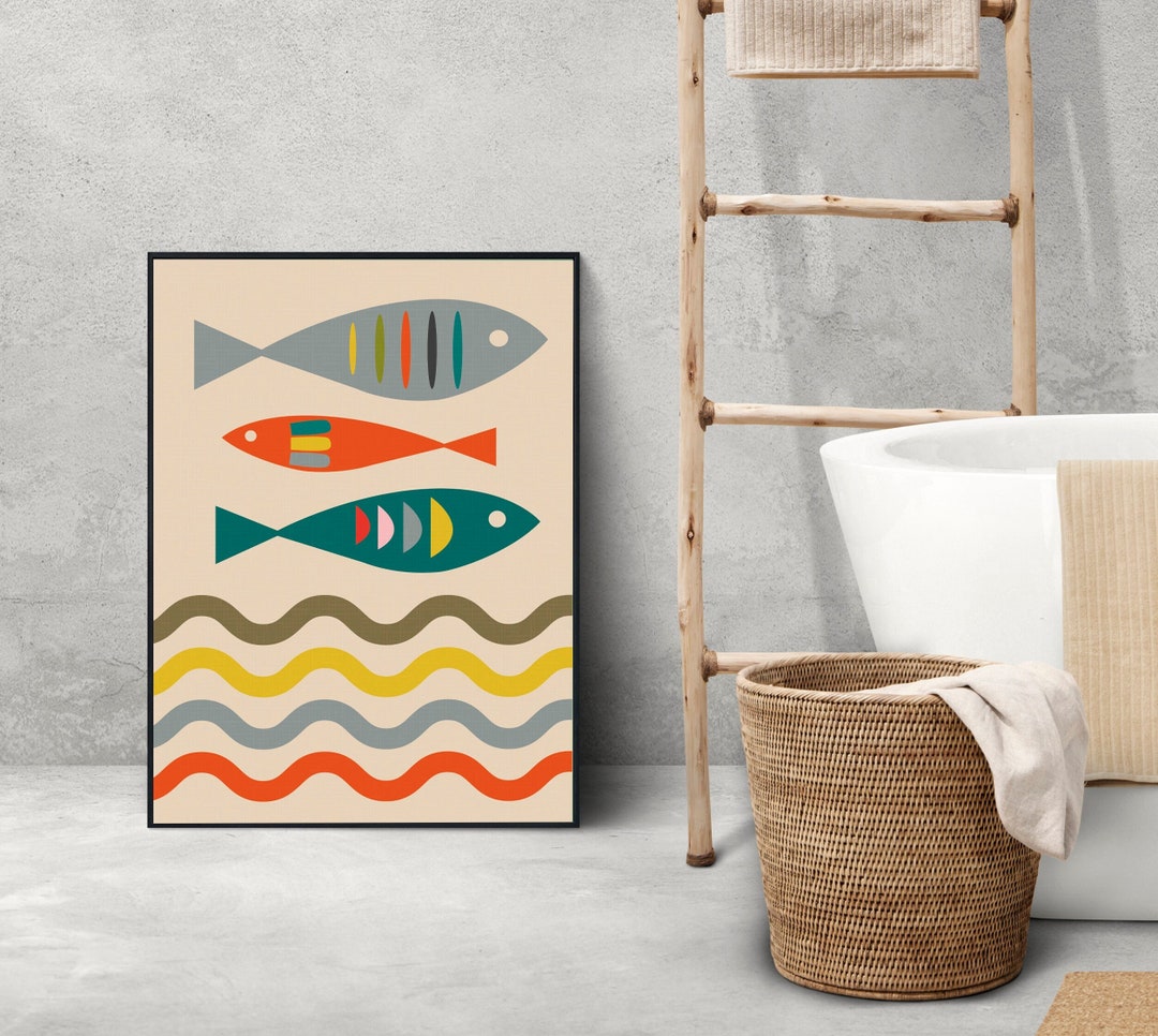 Mid Century Modern Fish Print, Fish Wall Art, Mid Century Bathroom Art ...