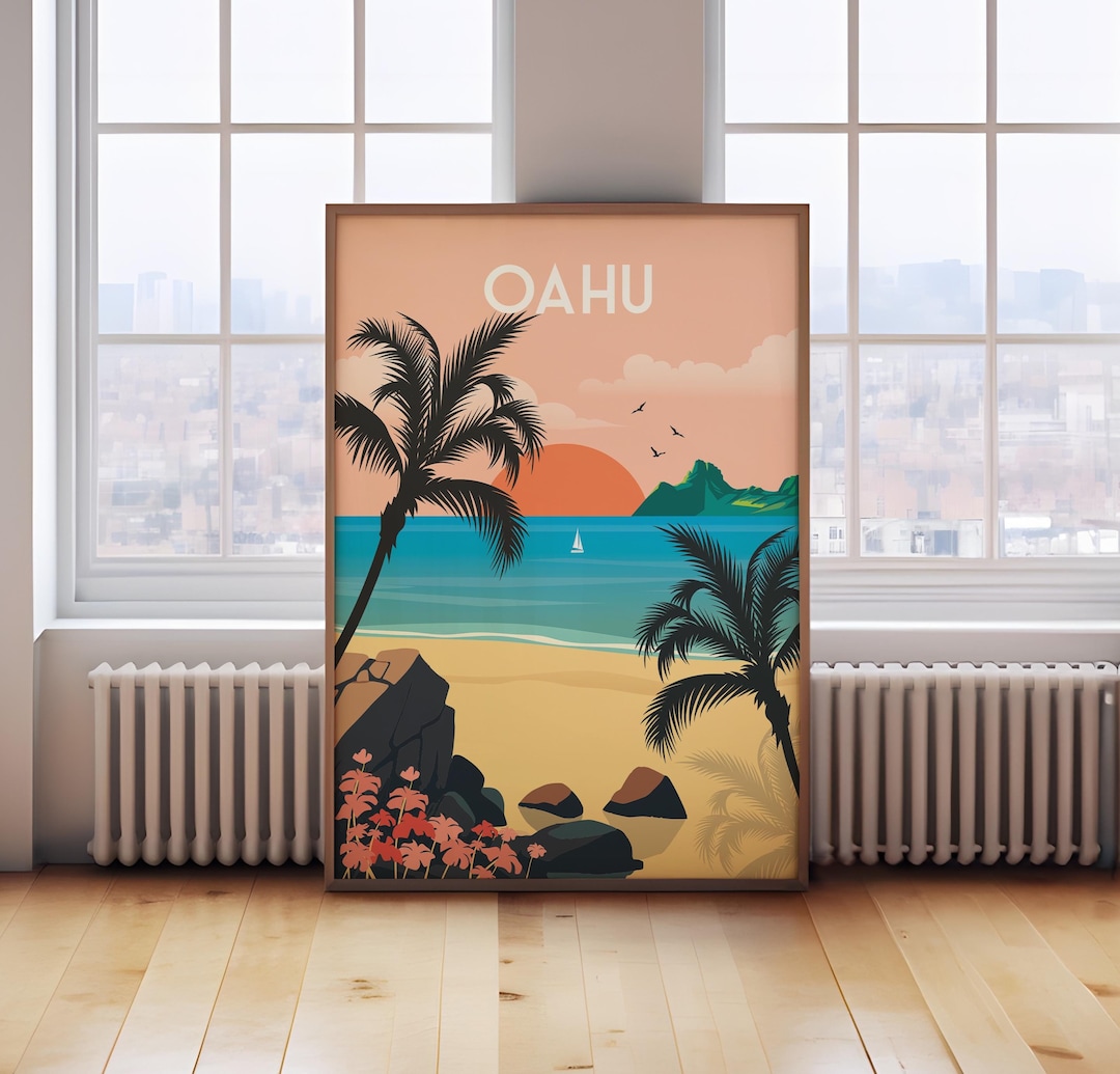 Retro Oahu Travel Poster: Vintage Hawaii Wall Art - Etsy UK