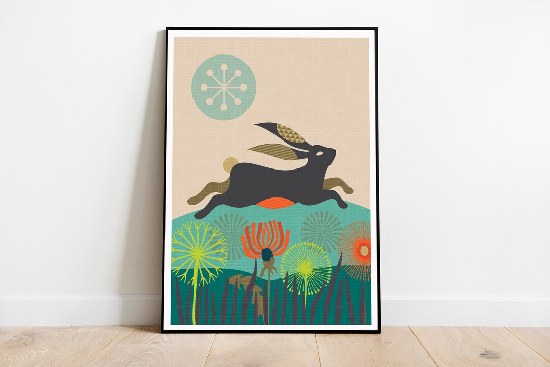 Mid Century Modern Rabbit Print: Retro Animal Wall Art - Etsy
