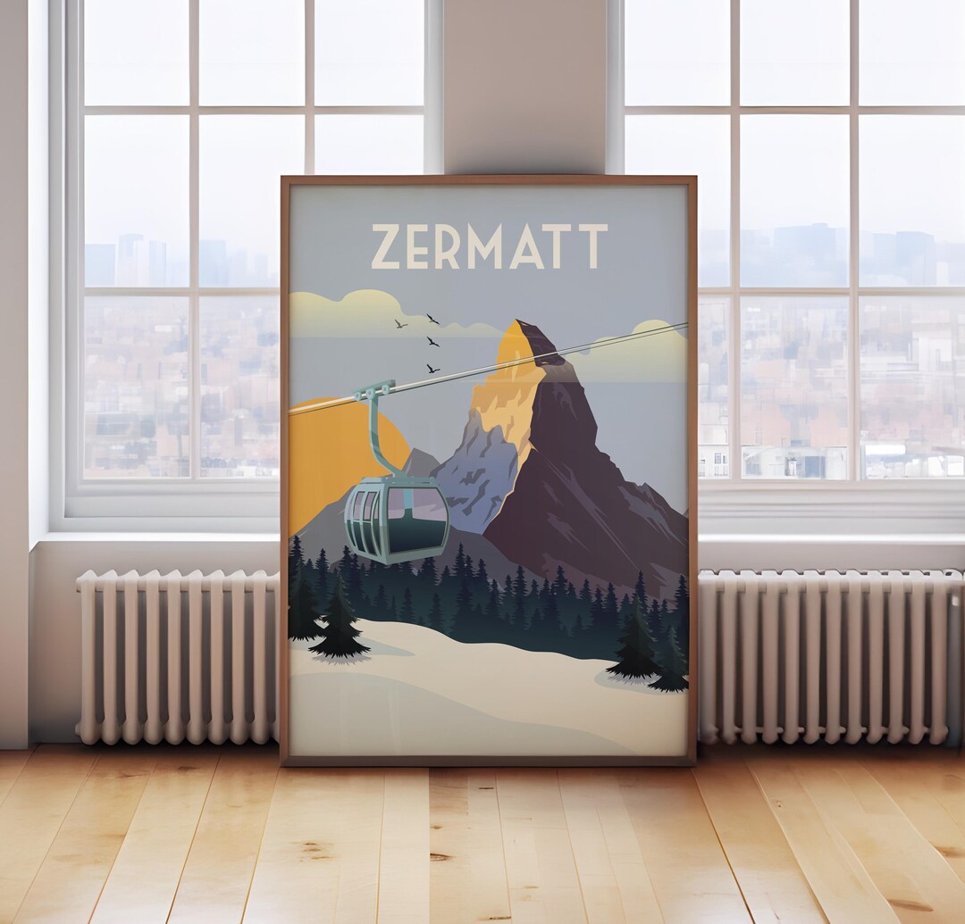 Zermatt Skiing Poster: Retro Travel Print, Matterhorn Wall Art - Etsy