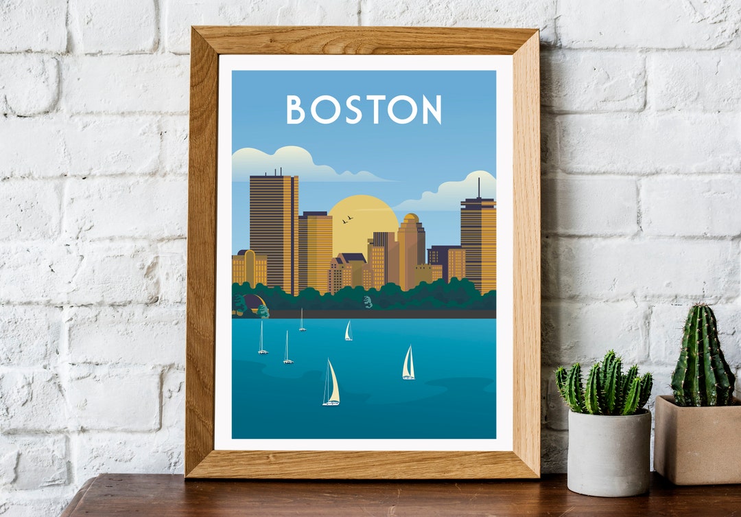 Boston Travel Poster Retro Boston Print Boston Wall Art - Etsy