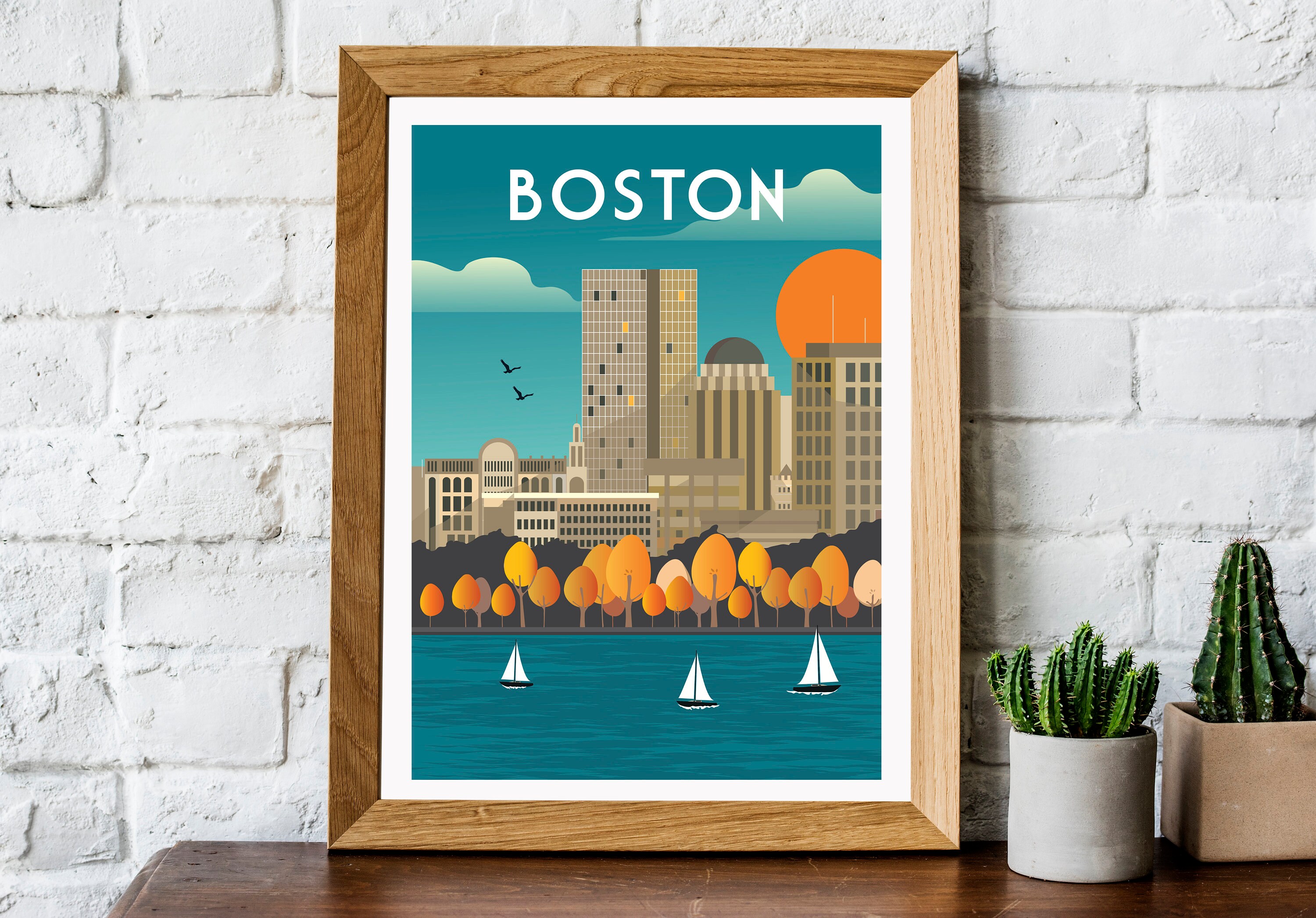 Boston Travel Poster Retro Boston Print Boston Wall Art | Etsy