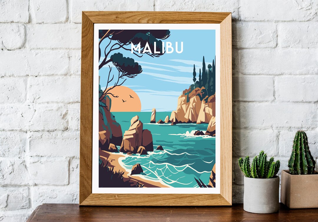 Malibu Travel Poster, Malibu Travel Print, Malibu Poster, Malibu Print ...