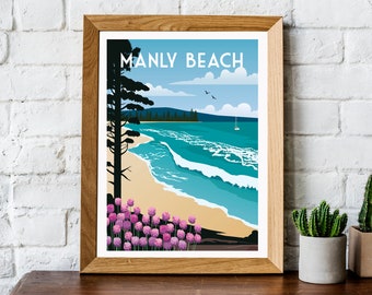 Manly Beach, Sydney Retro Travel Poster Style Print - Etsy