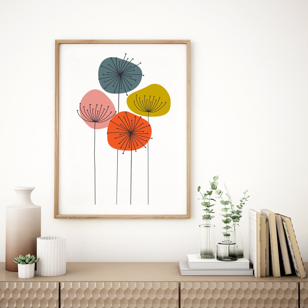 Mid Century Modern Flower Retro Flower Print Mid Century - Etsy UK