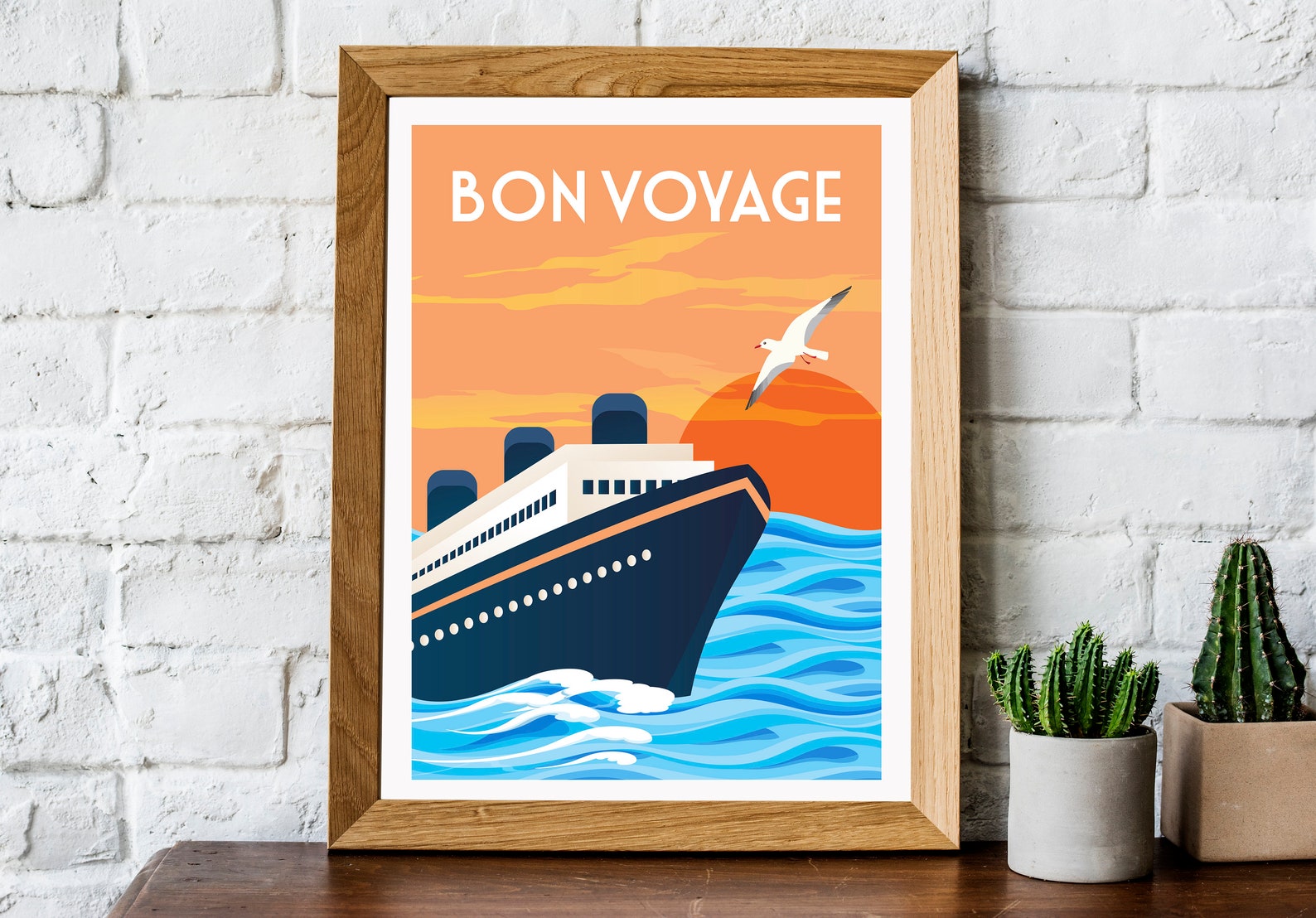 Retro Cruise Liner Print: Bon Voyage Tropical Wall Art - Etsy