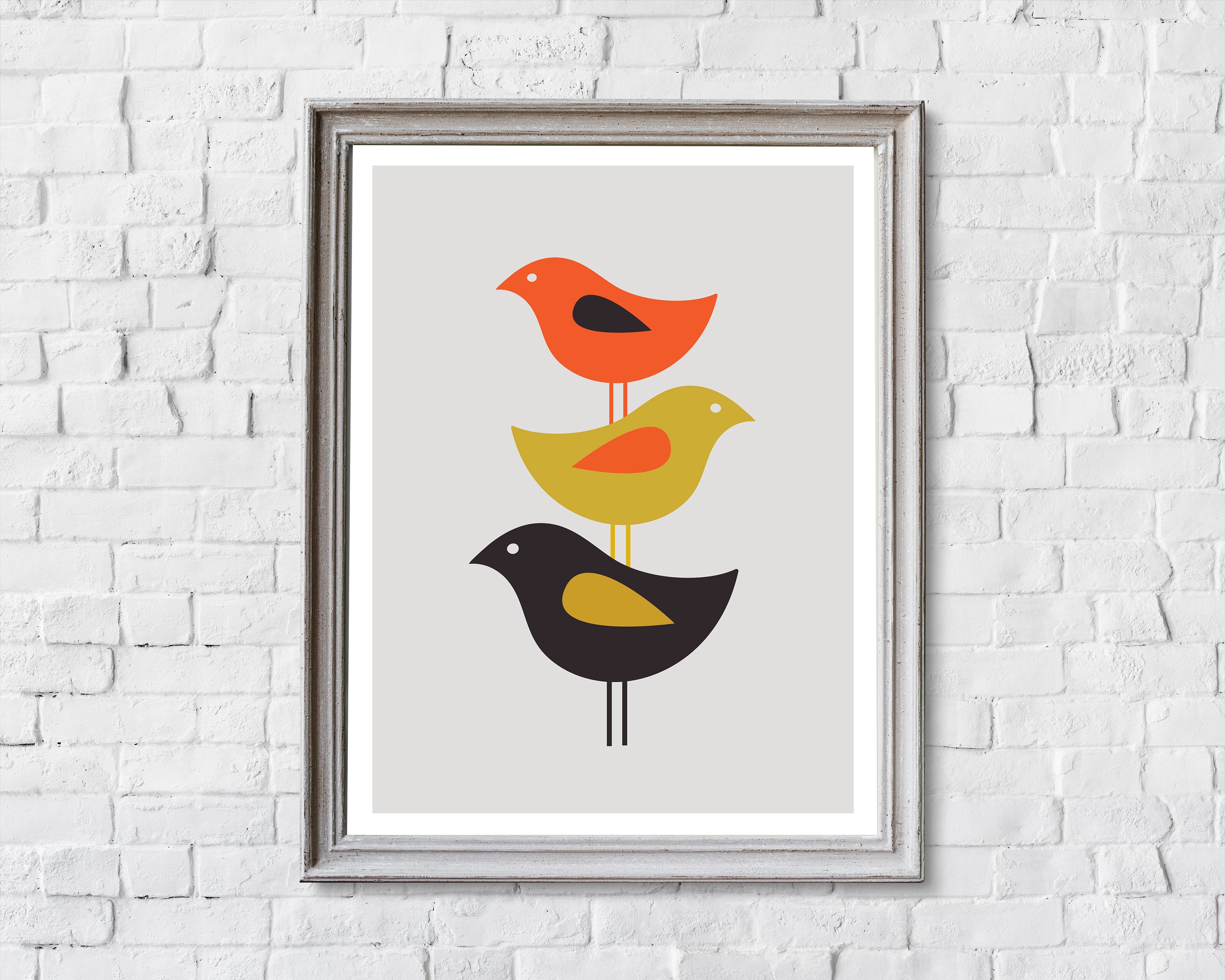 Mid Century Bird Print Bird Wall Art Mid Century Wall Art | Etsy