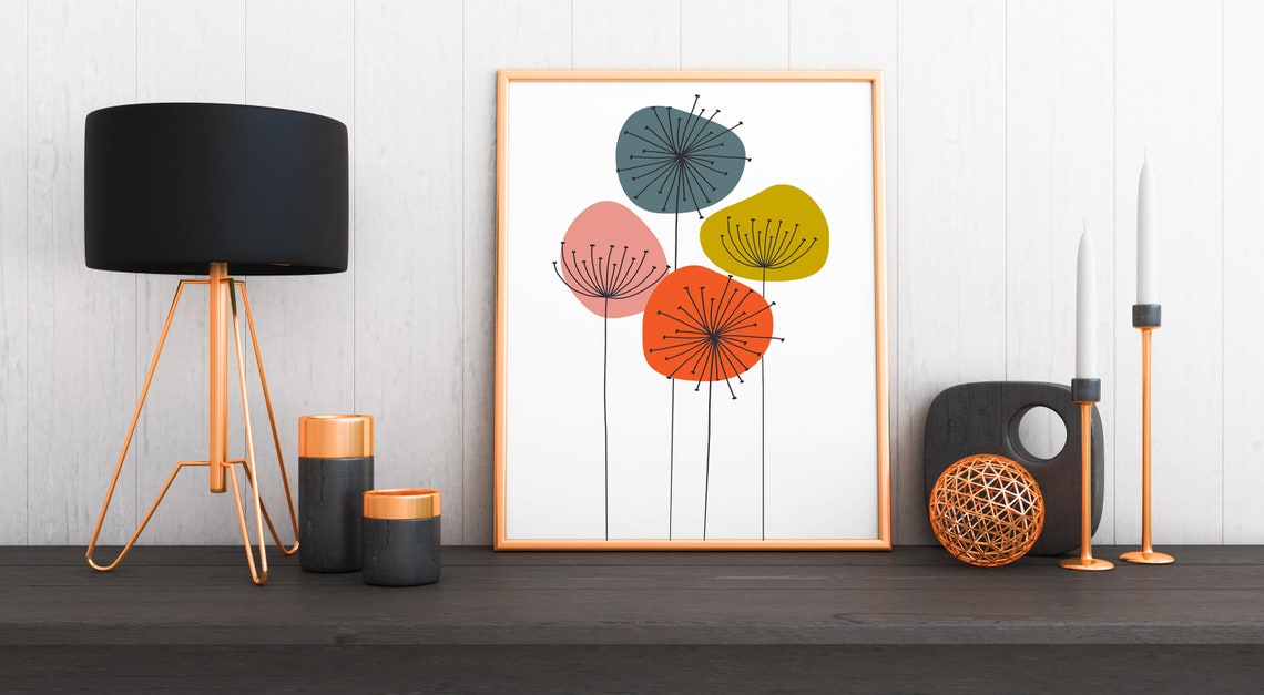 Mid Century Modern Flower Retro Flower Print Mid Century | Etsy UK