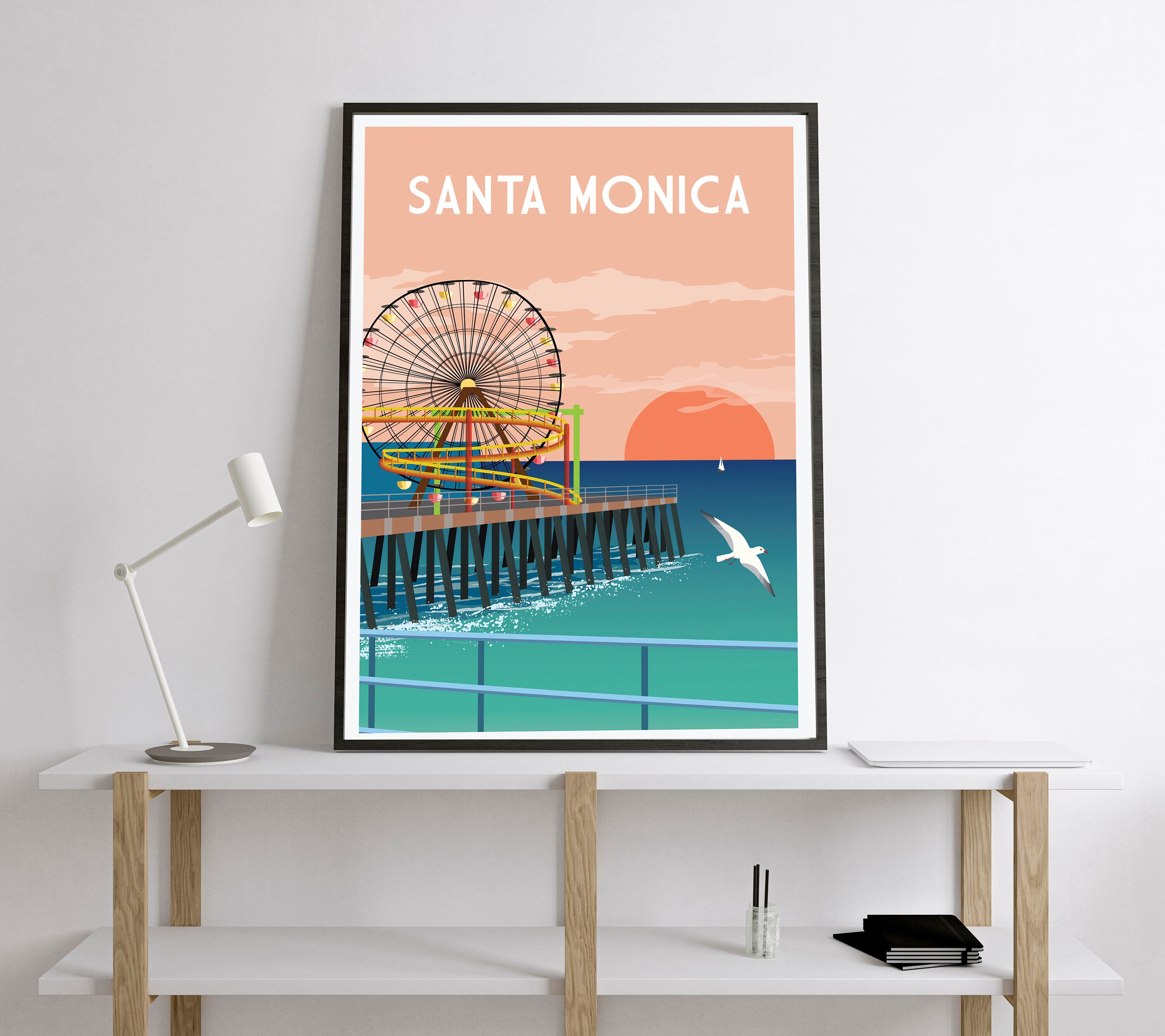 Santa Monica Travel Poster California Poster Santa Monica - Etsy