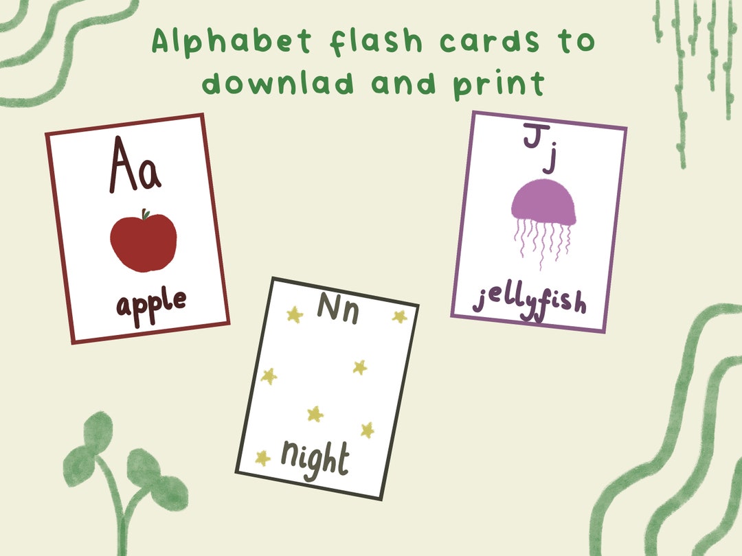 Alphabet Flash Cards, Natural Colours, Hand Drawn, Printable Pdf ...