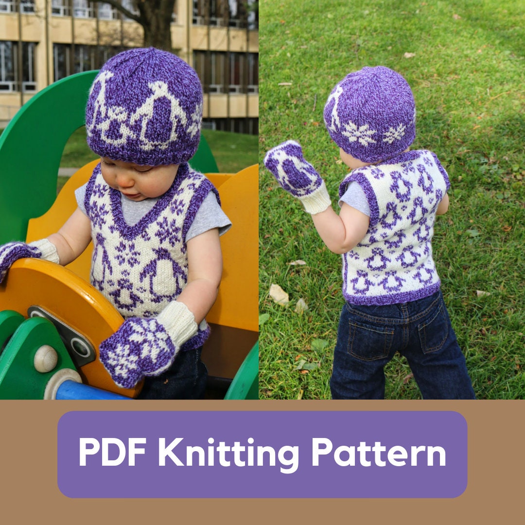 PDF Snowy Penguin Set Knitting Patterns - Infant Vest, Hat, and Mitts ...
