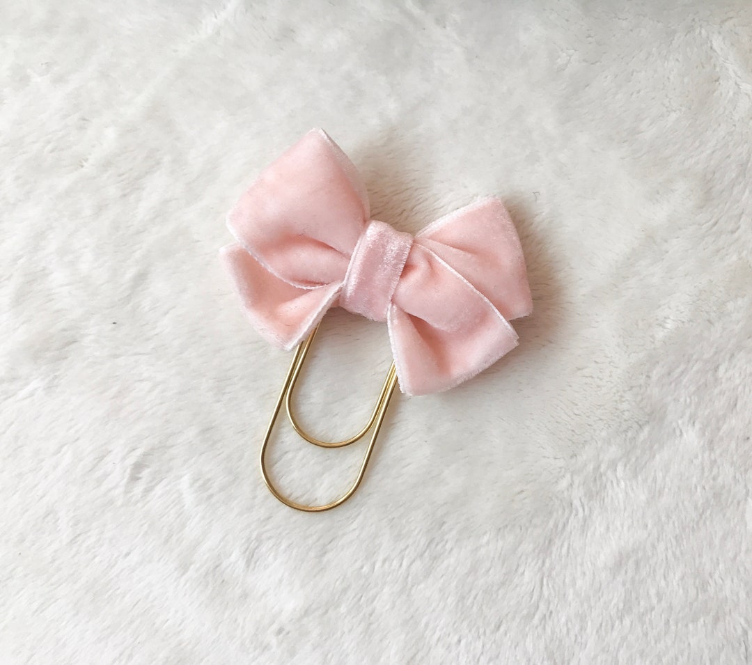 Velvet Baby Pink Bow Paper Clip Handmade Bow Paper Clip, Double Bow ...