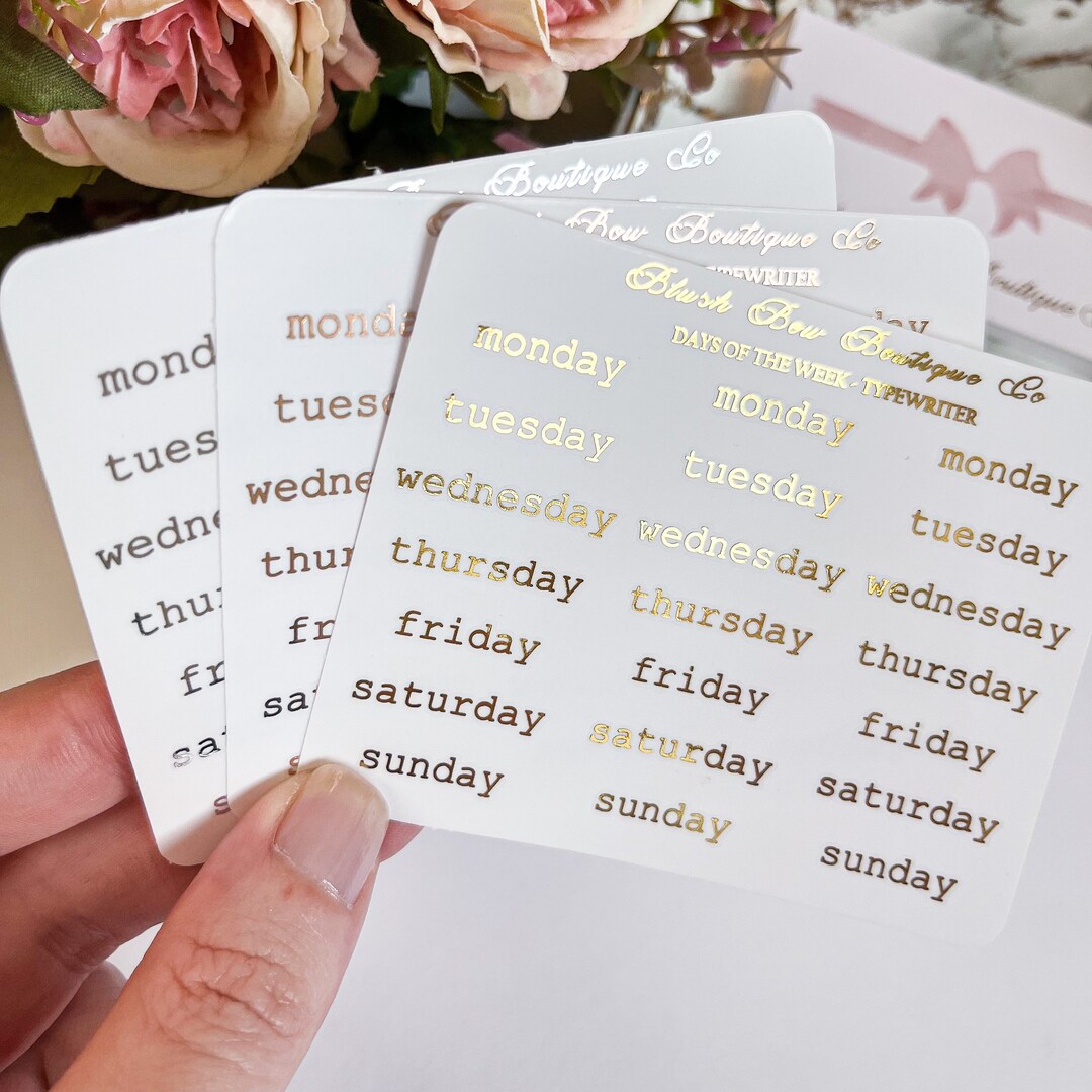 TRANSPARENT FOILED Days of the Week Typewriter Font Stickers || Planner ...