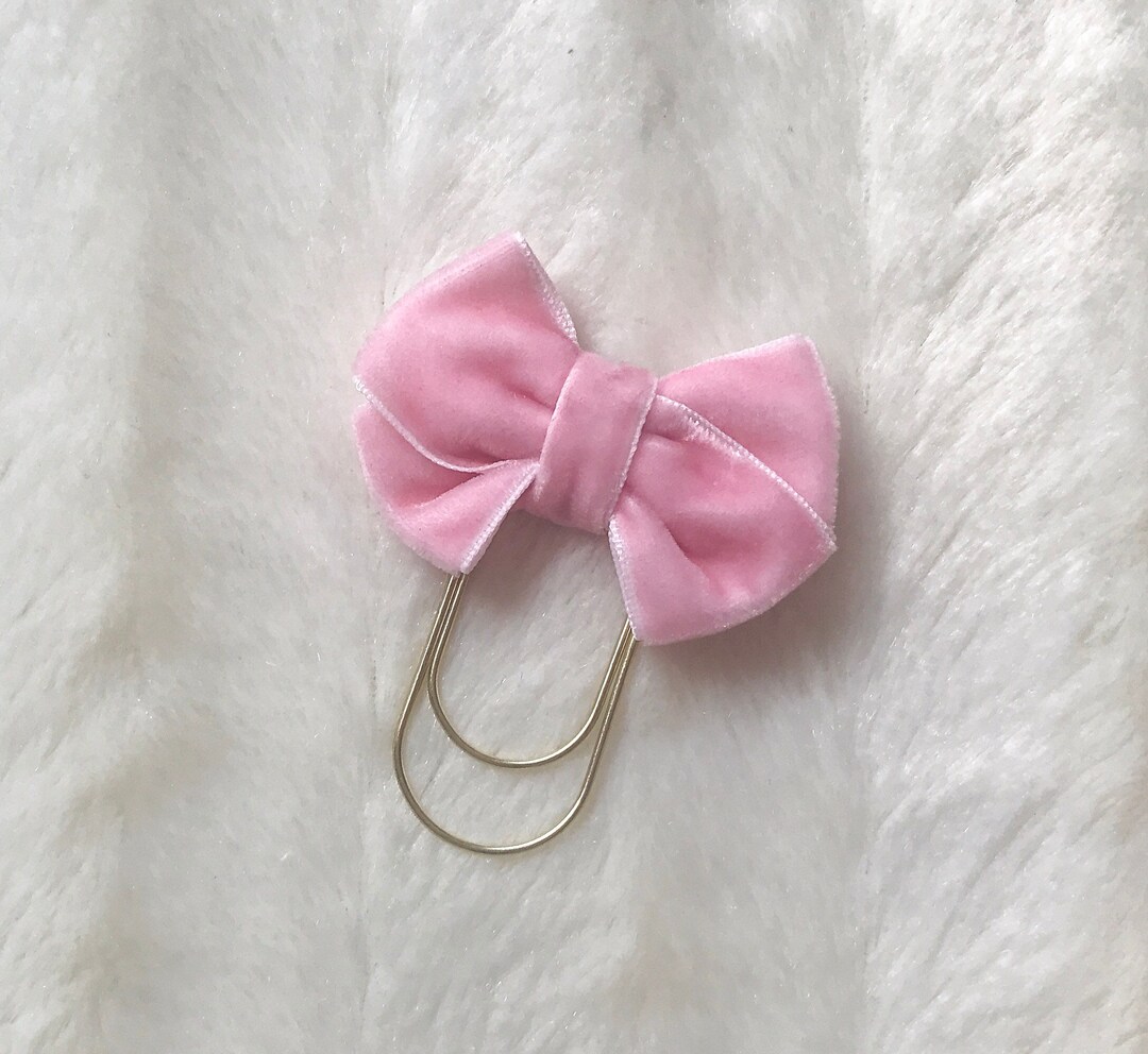 Velvet Sweet Pink Bow Paper Clip - Handmade Bow Paper Clip, Double Bow ...