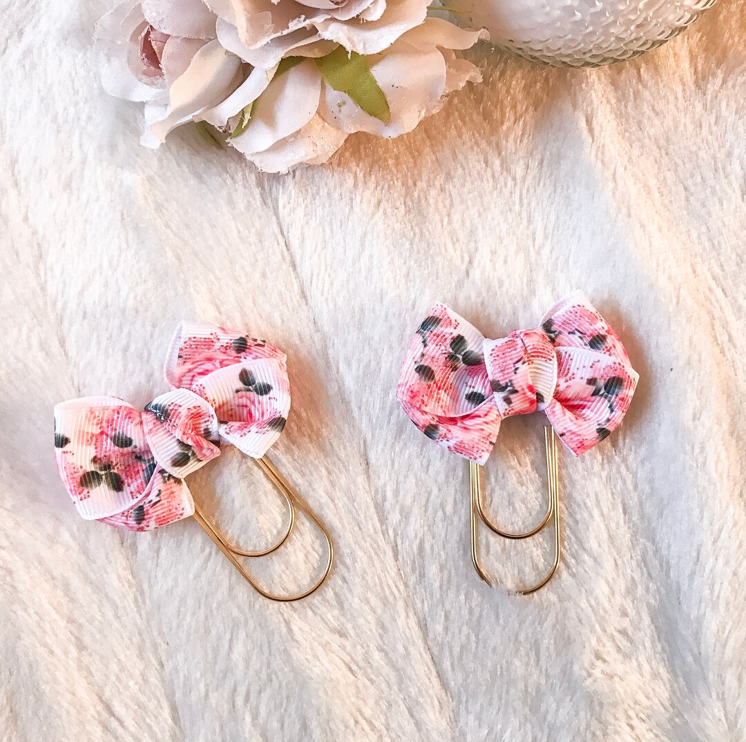 Floral Bow Paper Clip - Handmade Ribbon Bow Paper Clip, Grosgrain Bow ...