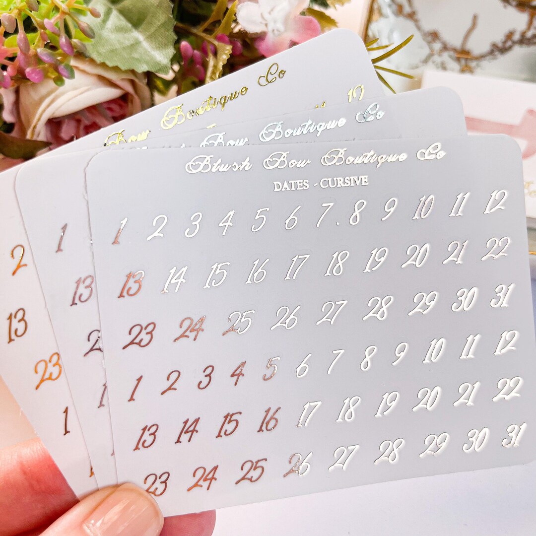 TRANSPARENT FOILED Date Numbers Calligraphy Font Stickers || Planner ...