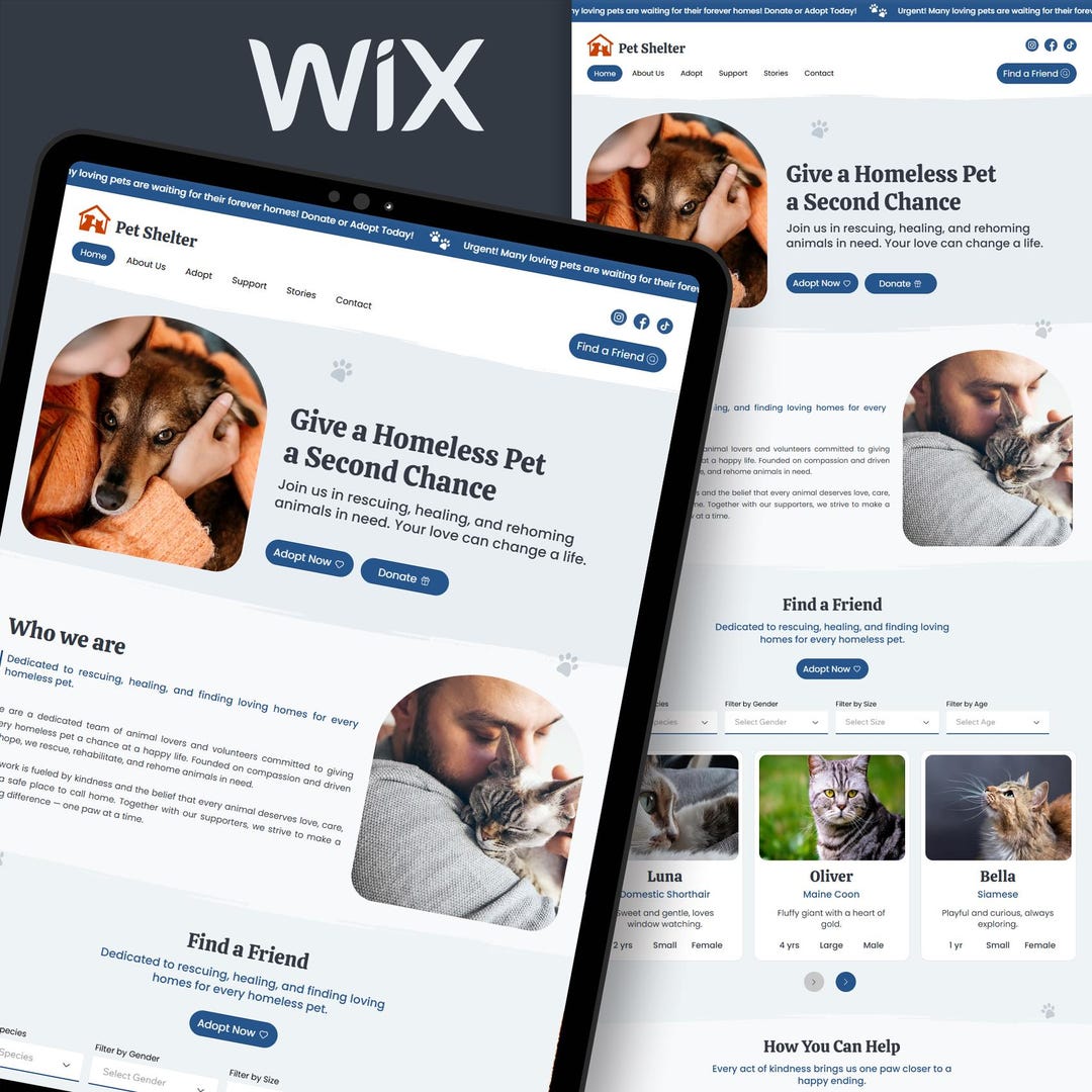 Animal Shelter Wix Studio Website Template – Fully Customizable ...