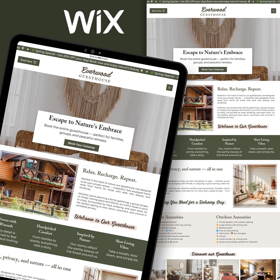 Guesthouse Wix Studio Website Template | Forest Retreat and Vacation ...