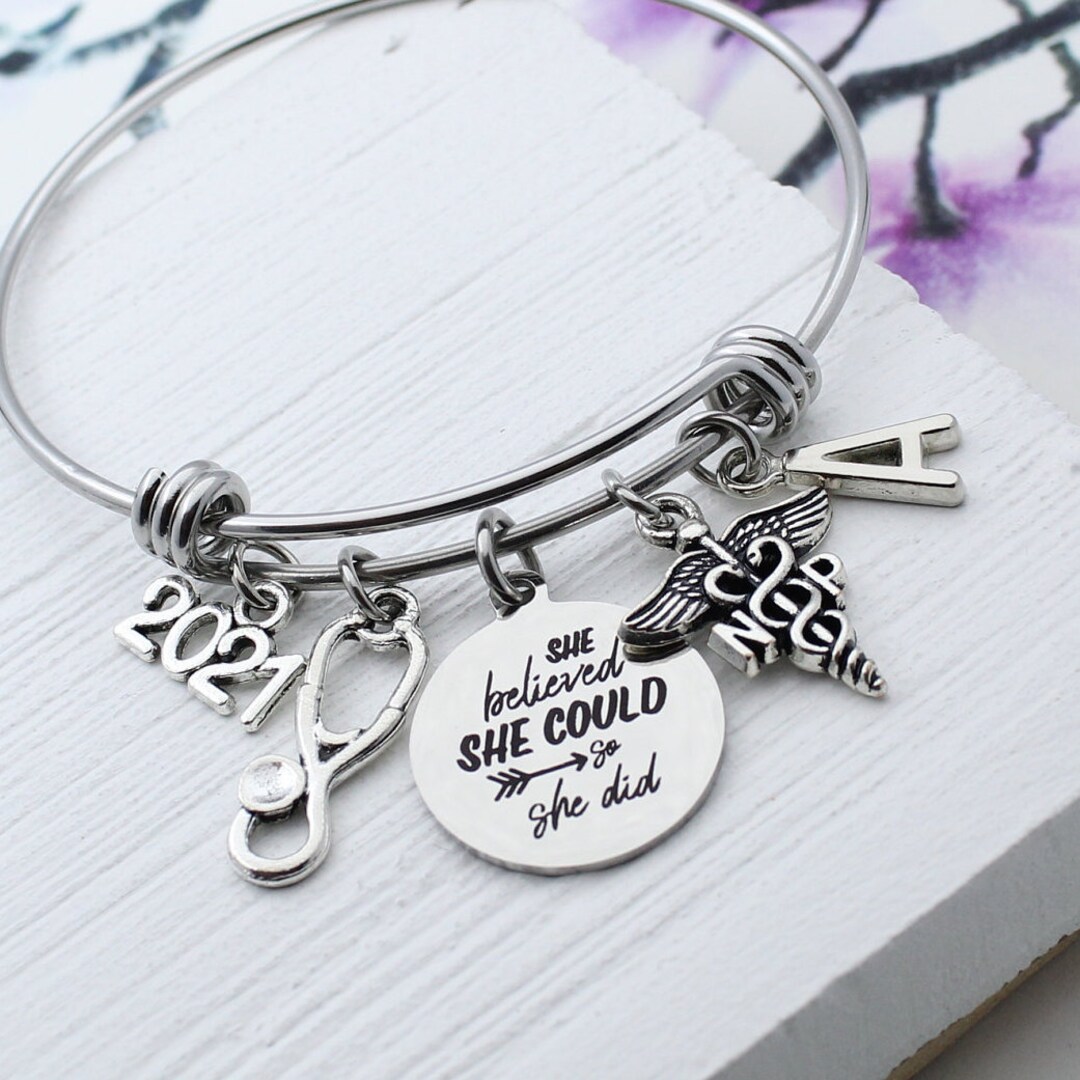 Nurse Practitioner Gift, NP Charm Bangle Bracelet, Personalized NP ...