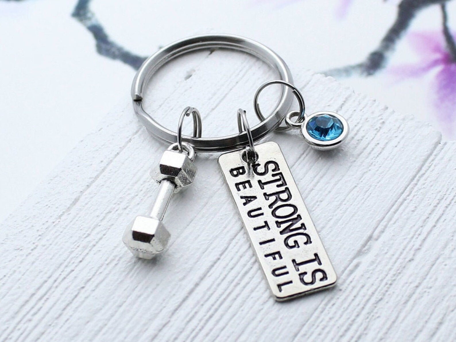 Strong is Beautiful Charm Keychain Dumbbell Barbell Key | Etsy